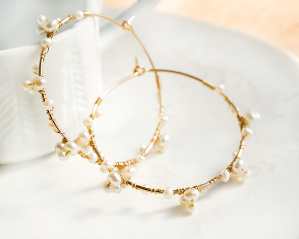 淡水パールのフープピアス 14kgf ゴールドフィルド ピアス（フープ） ユウコジュエリー 通販 15038609｜Creema(クリーマ)