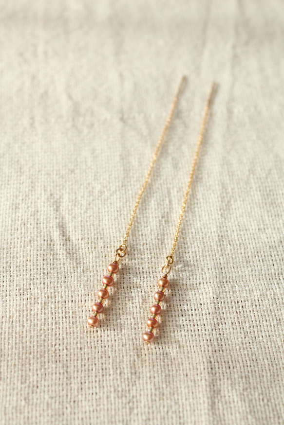 14kgf 淡水パール&ビンテージビーズのアメリカンピアス ピアス（フック・チェーン） mine 通販 15057072｜Creema(クリーマ)