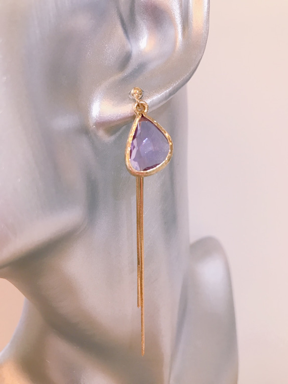 drop pierced earrings♡lightpurple ピアス（スタッド・一粒） nanako 通販 15060654｜Creema(クリーマ)