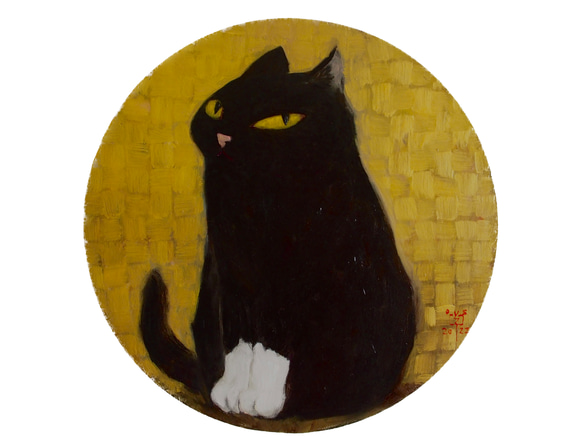 肉筆油彩画 「そーねこ」 円形30油／2682-001改 絵画 草介組画廊 creema支店 通販 15067365｜Creema(クリーマ)