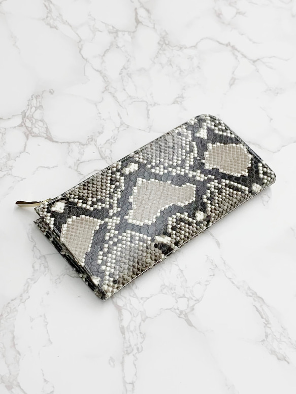 日本製 上質 ダイヤモンド パイソン 撥水加工 薄型 ロングウォレット 蛇革 長財布 L字ファスナー エキゾチックレザー 長財布 ...