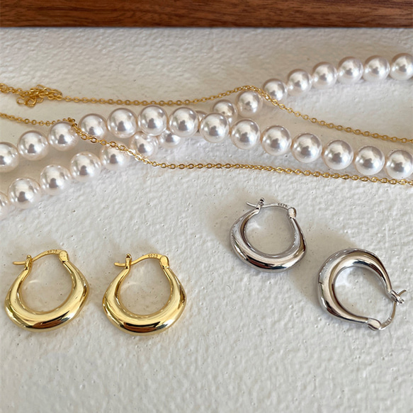 S925純銀製 2色 膨らむ ミニフープピアス カジュアル シンプル シルバー ゴールド K18 ピアス（フープ） cissylady_LINEクーポン 通販｜Creema(クリーマ ...