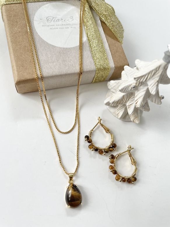 タイガーアイ ネックレスセット ショートタイプ ピアス（フープ） Tiare3（ティアレスリー） 通販 15077065｜Creema(クリーマ)