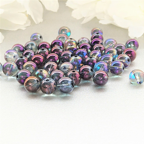 6～12mm パープルオーラ 天然石 丸玉 ラウンド 6mm・8mm・10mm・12mm 天然石 水晶 アクアオーラ 天然石 GemStone ...