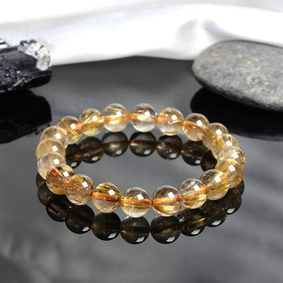 #218 One Picture One Object/9.5mm ゴールド チタン クリスタル ブレスレット 多鉱石 チタン ブレスレット ...