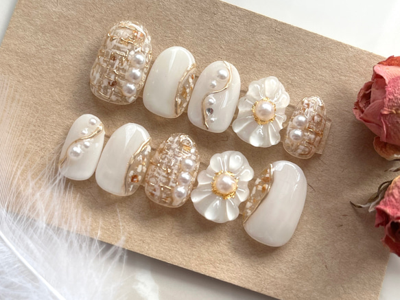 ネイルチップ ぷっくりフラワー ミラー ツイードネイル ネイルチップ（つけ爪） saaa_NR 通販 15110405｜Creema(クリーマ)