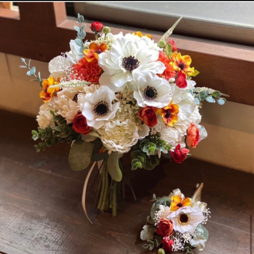 ミモザ&アネモネブーケ〜芯白TYPEのアネモネとミモザと ミモザ&アネモネブーケ〜芯白TYPEのアネモネとミモザと