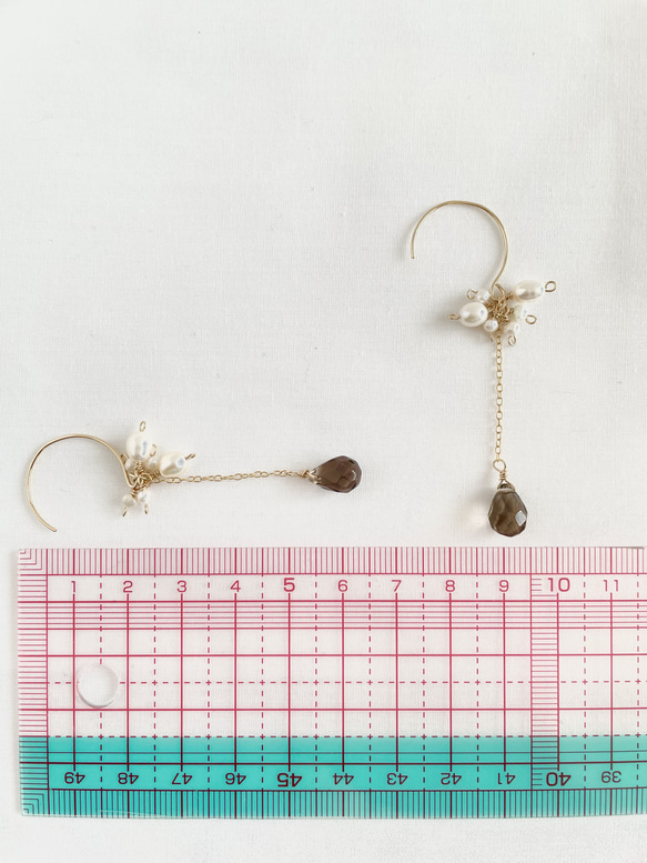 14kgf/スモーキークォーツ×淡水パールのチェーンピアス ピアス（フープ） Petit L’ecrin 通販 15113766｜Creema(クリーマ)
