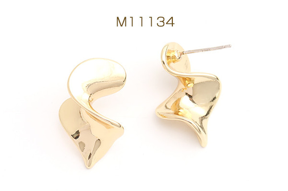 M11134 2個 デザインピアス 不規則型 14×23mm ゴールド （2ヶ） ピアス（スタッド・一粒） beads&parts【プロフ必読 ...