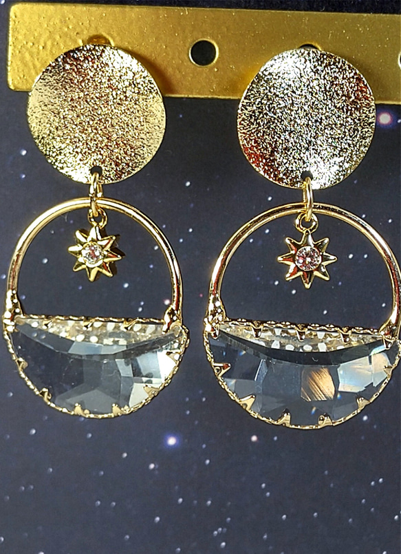 ★1点のみセール価格★水面に煌めく満月と1番星★14kgfポストピアス【Creema限定】 ピアス（その他） MiniMarine 通販 ...