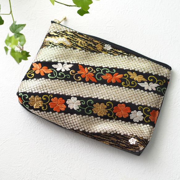 【西陣織】着物帯リメイク *マチ付きポーチ（着物リメイク/縁起もの/一点物/伝統工芸/京都西陣/日本のギフト） ポーチ Floopa 通販 ...