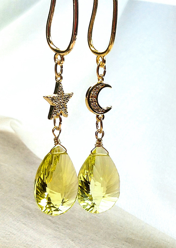 超大粒17~18mm 宝石質レモンクオーツ ミレニアムカット月星14kgfロングイヤーカフ(14kgfピアス) イヤリング・ノンホールピアス MiniMarine 通販 15192287 ...