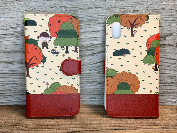 Chami オリジナルデザイン スマホケース・カバー 手帳型 iPhoneケース iPhone14 秋バージョン 赤色 iPhoneケース ...
