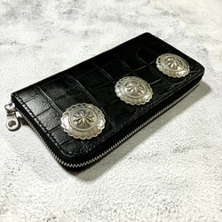 ラウンドファスナーウォレット ROUND FASTENER ( クロコ型押し・ビッグコンチョ) ／ 本革 手作り 革小物 長財布 ハンガー ...