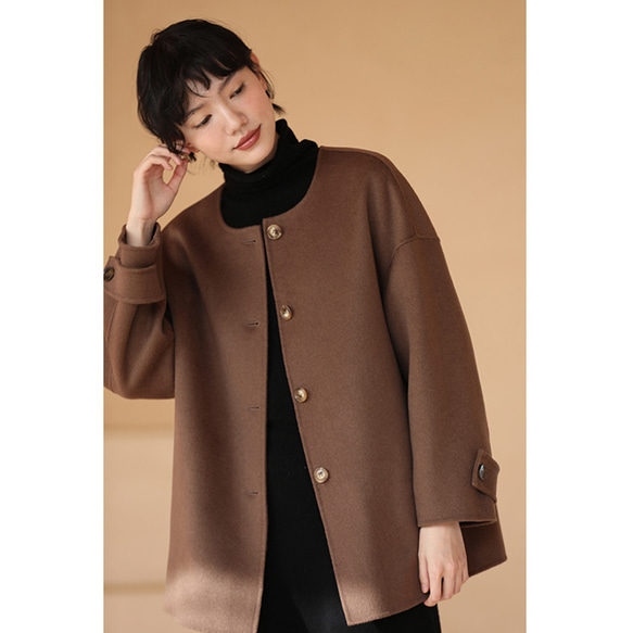 100%ウールコート ツイード生地コート ウールコート こげ茶色 S-M #0137 コート Eletuly 通販 15230896 ...