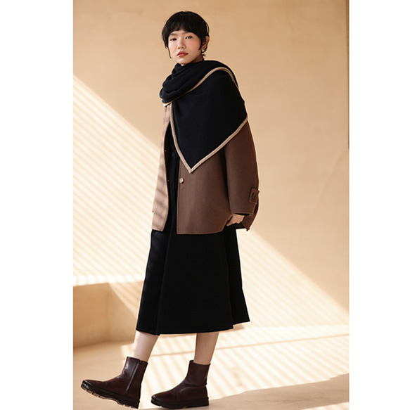 100%ウールコート ツイード生地コート ウールコート こげ茶色 S-M #0137 コート Eletuly 通販 15230896 ...