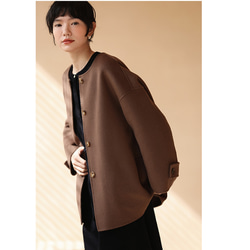 100%ウールコート ツイード生地コート ウールコート こげ茶色 S-M #0137 コート Eletuly 通販 15230896 ...