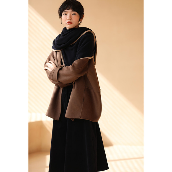 100%ウールコート ツイード生地コート ウールコート こげ茶色 S-M #0137 コート Eletuly 通販 15230896 ...