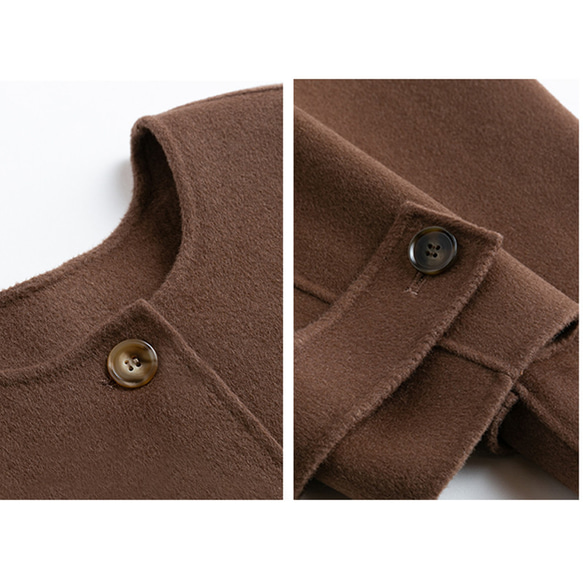 100%ウールコート ツイード生地コート ウールコート こげ茶色 S-M #0137 コート Eletuly 通販 15230896 ...