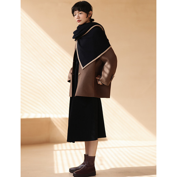 100%ウールコート ツイード生地コート ウールコート こげ茶色 S-M #0137 コート Eletuly 通販 15230896 ...