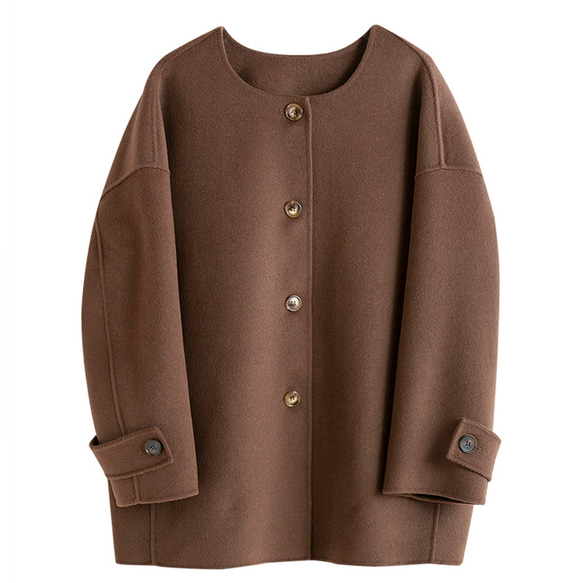 100%ウールコート ツイード生地コート ウールコート こげ茶色 S-M #0137 コート Eletuly 通販 15230896 ...