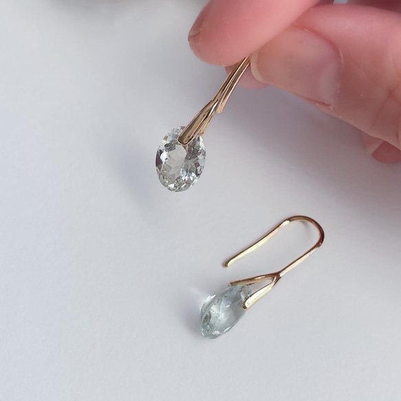 【14kgfピアス】アクアマリン オーバル ピアス（フック・チェーン） julistaa 通販｜Creema(クリーマ) 15233138