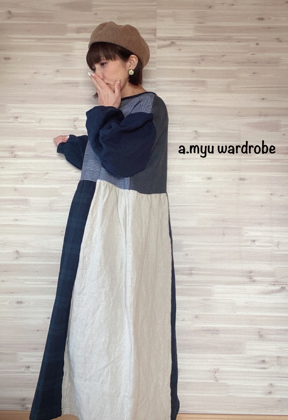 a.myu前後で着れるパネルフリーサイズワンピース ワンピース a.myu wardrobe 通販 15238842｜Creema(クリーマ)