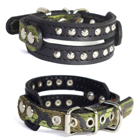 イタグレミニピン用革首輪（黒＋迷彩）SmallTypeG2-E003 リード・首輪 extraheavy 通販 15273134｜Creema(クリーマ)