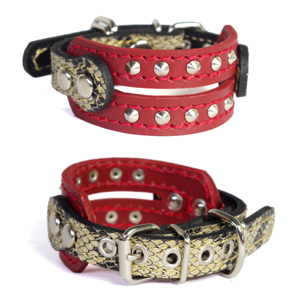 イタグレミニピン用革首輪（赤＋パイソン）SmallTypeG2-E003 リード・首輪 extraheavy 通販｜Creema(クリーマ) 15273184