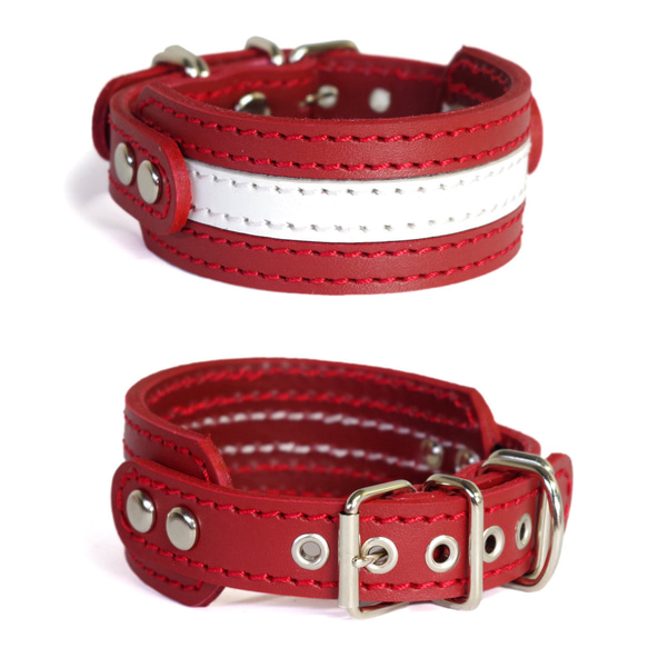 イタグレミニピン用革首輪（赤+白）SmallTypeGF2 リード・首輪 extraheavy 通販 15273267｜Creema(クリーマ)