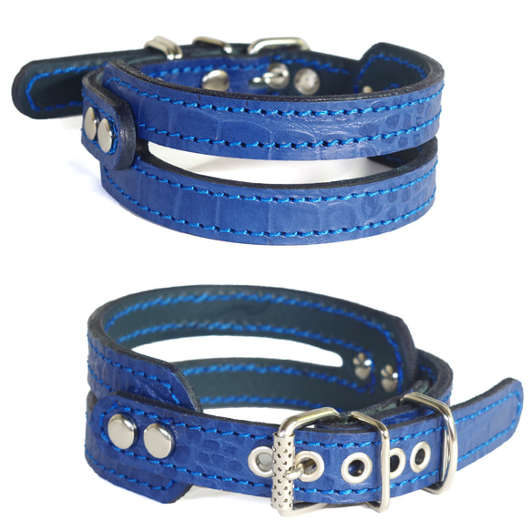 4cm幅ウィペット系 革首輪（クロコネルソンブルー）4cm Type GF2-E002 リード・首輪 extraheavy 通販 15273406｜Creema(クリーマ)