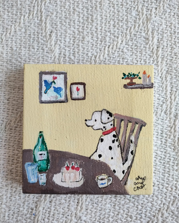 幸せなひととき cafetime ダルメシアン キャンバス画 原画 絵画 aru and coco.アルアンドココ 通販 15276188｜Creema(クリーマ)