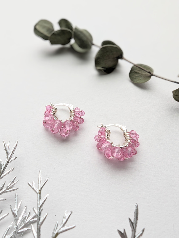 SV925 宝石質ピンクトパーズAAAフープピアスorイヤリング（14kgf可） ピアス（フープ） pomepome 通販｜Creema(クリーマ) 15281280