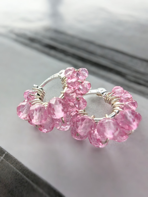 SV925 宝石質ピンクトパーズAAAフープピアスorイヤリング（14kgf可）サージカルステンレス 金アレつけっぱなし ピアス（フープ） pomepome 通販 15281280 ...