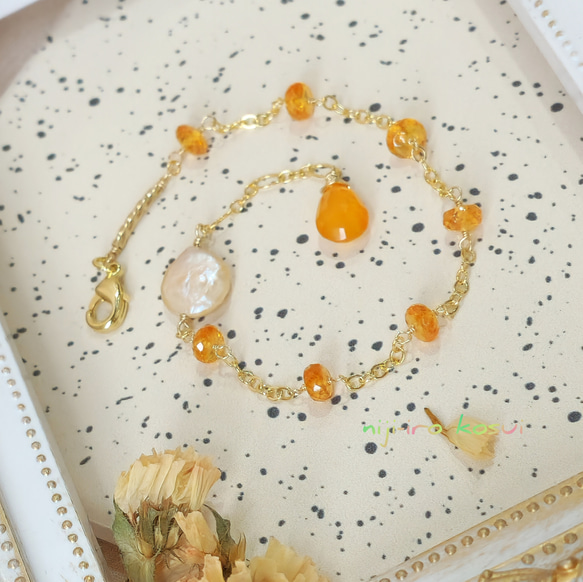 【希少】スペサタイトガーネットのブレスレット(14kgf) ブレスレット えみぽむ🍀 通販 15282401｜Creema(クリーマ)