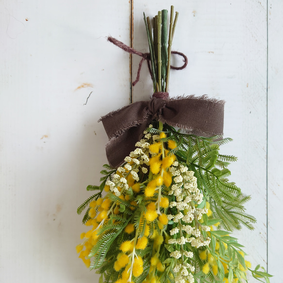 春色新作2023 creema限定 ミモザとティーリーフ グリーンスワッグ アートフラワー ERBA 通販 15297012｜Creema(クリーマ)