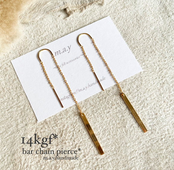 14kgf*ゴールドバー揺れる華奢チェーンピアス* ピアス（フック・チェーン） m.a.y. 通販 15301813｜Creema(クリーマ)