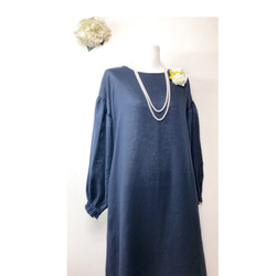 新作 ️程よいボリューム袖とお包みボタン ️上品なAラインリネンワンピース濃紺 ️フォーマル/卒業/入学 ️サイズ変更可 ワンピース ...