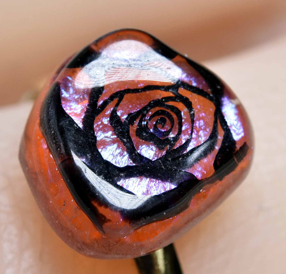 送料無料**オレンジ青紫バラのラスの指輪 ハンドメイド リング （10554-453） ガラス工芸家の創作した一点物 指輪・リング ...