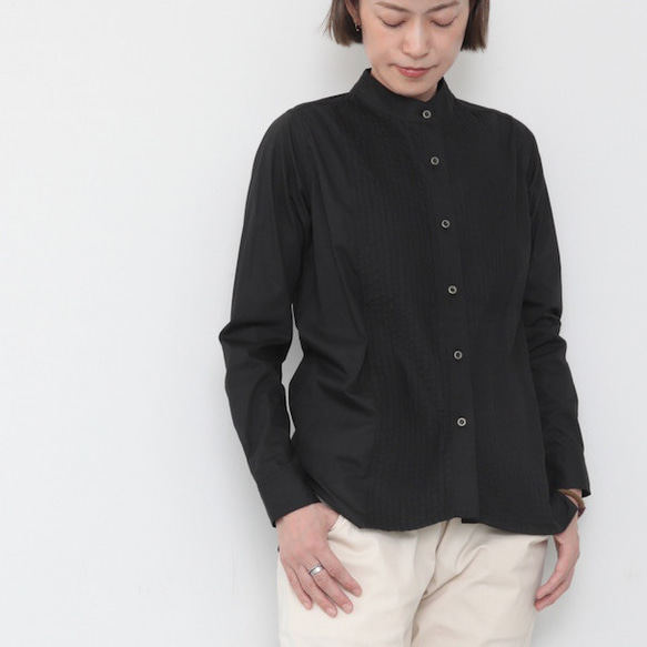 Pintuck band collar shirt / black シャツ omake 通販 15313001｜Creema(クリーマ)