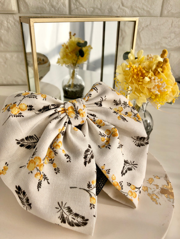 【完売】ミモザのシニヨンネットバレッタ ハーフリネンのざっくり感が春の陽射しにぴったり ミモザハンドメイド2023 バレッタ CUCURY ...