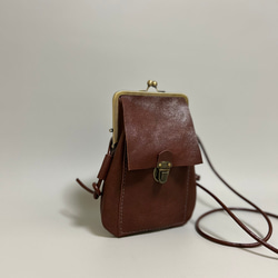 姫路レザーがま口スマホポシェット 外ポッケ付き 焦げ茶 サコッシュ ショルダーバック スマホショルダー 再販 ポシェット 34 通販 ...