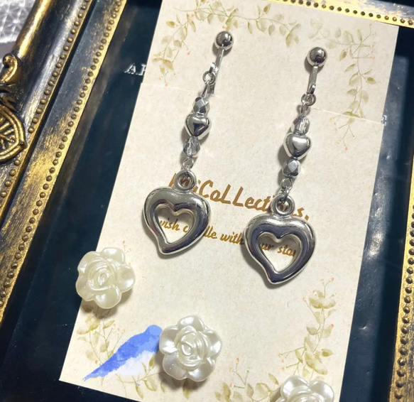 チェコガラス使用♡ダブルハートのシルバーイヤリング .*˚ イヤリング・ノンホールピアス MiiCoLLections.みゅとこ 通販 ...