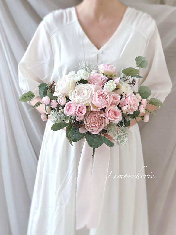 ローズのウェディングブーケ ピンク×ホワイト ブーケ Lemoncherie 通販 15327864｜Creema(クリーマ)