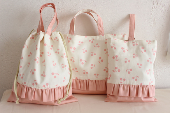 【受注製作】入園入学2025 さくらんぼ×シャーベットピンク 入園入学3点セット♪ レッスンバッグ sakusora 通販 15332174 ...