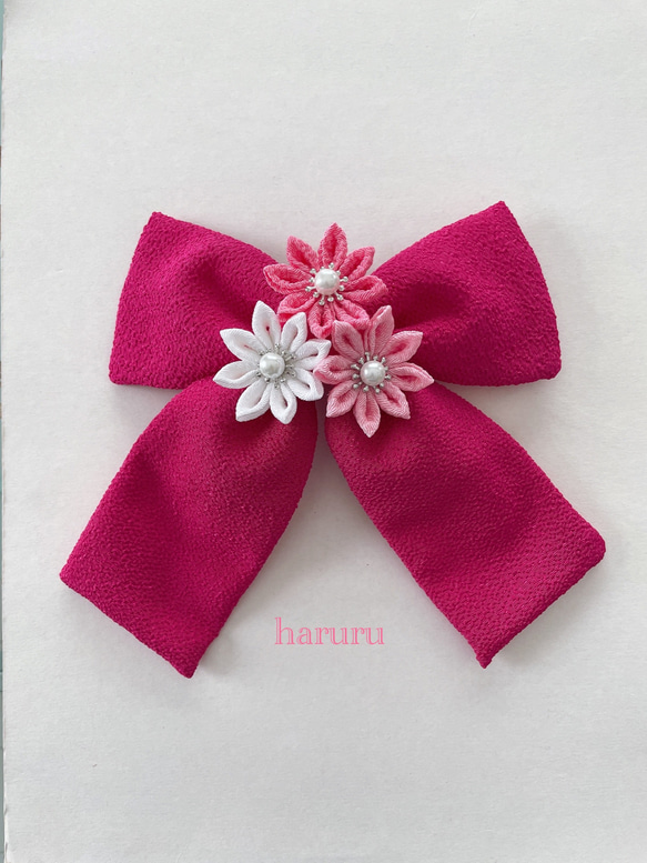 ハイカラさん風ちりめんリボンとつまみ細工のお花【ローズピンク】卒業式の袴、お着物に♪ ヘッドドレス（アクセサリー） haruru 通販 ...