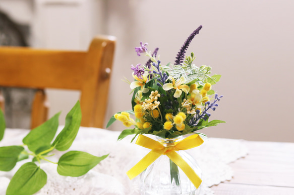 ミモザ増量!!「ミモザと小花」ガラス器アレンジ 水替え不要!!「Creema限定」 アートフラワー SEASON 通販 15344637 ...