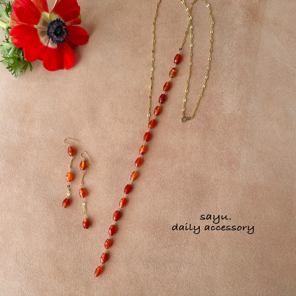 【14kgf】カーネリアンの3連ピアス【design chain】 ピアス（フック・チェーン） sayu. 通販 15344743｜Creema(クリーマ)