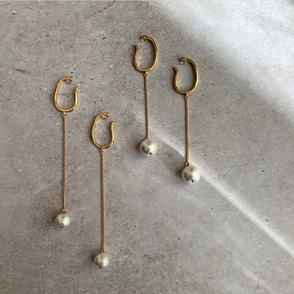 243. gold揺れるコットンパールのイヤーカフ semi order /両耳 イヤーカフ お急ぎの場合はご購入前にご相談ください☺ 通販 ...