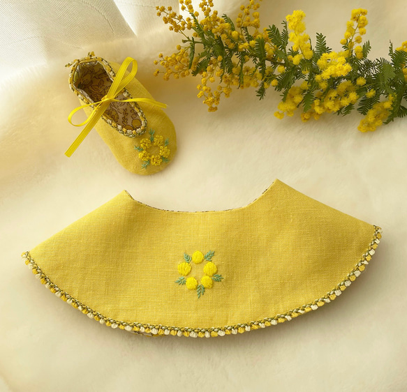 つけ襟にもなる⭐︎ミモザのスタイ スタイ・よだれかけ atelier_38 通販 15356600｜Creema(クリーマ)